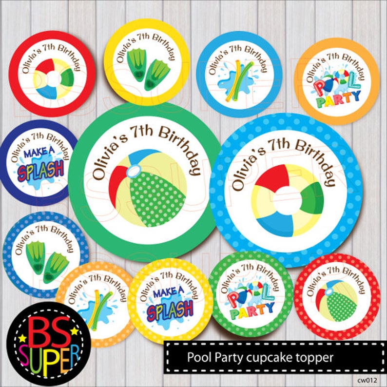 Pool Party Cupcake Topper Swimming Party Cake Topper Pool - Etsy