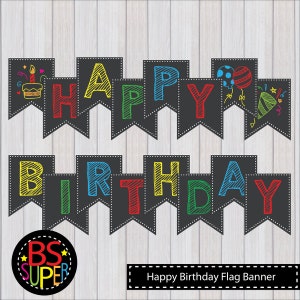 Happy Birthday Banner , Chalkboard Banner , Flag Banner - Etsy