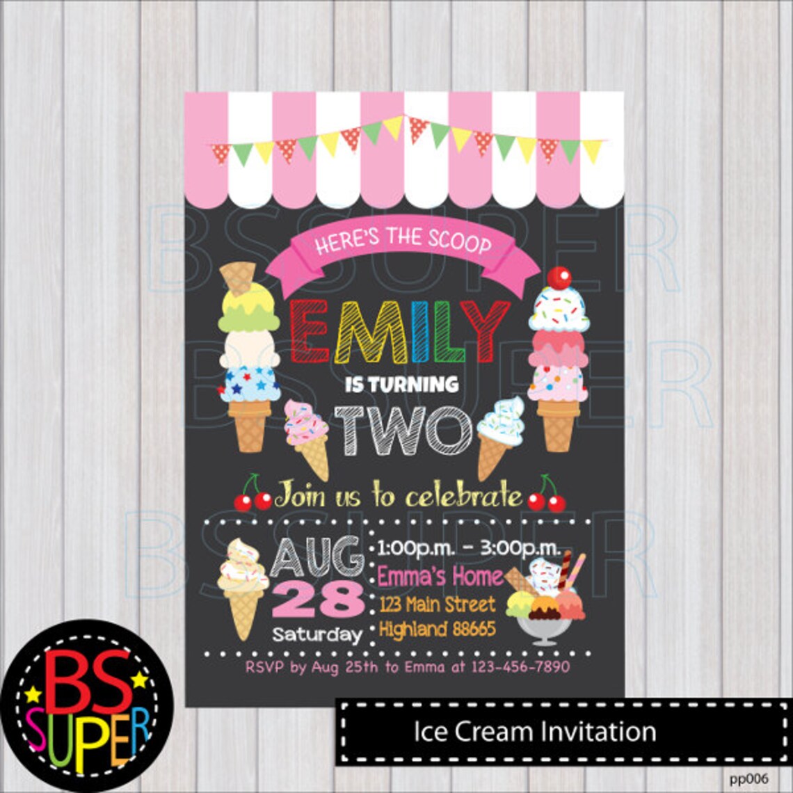 Ice Cream Invitation Ice Cream Party Invitation Ice Cream - Etsy