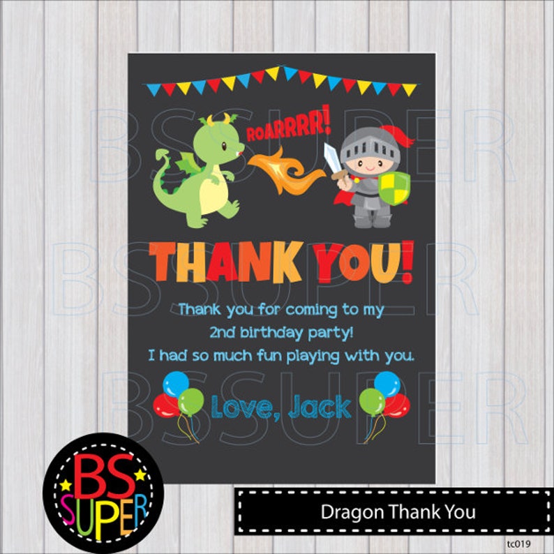 Dragon Thank You Card Knights and Dragon Thank You Cards - Etsy
