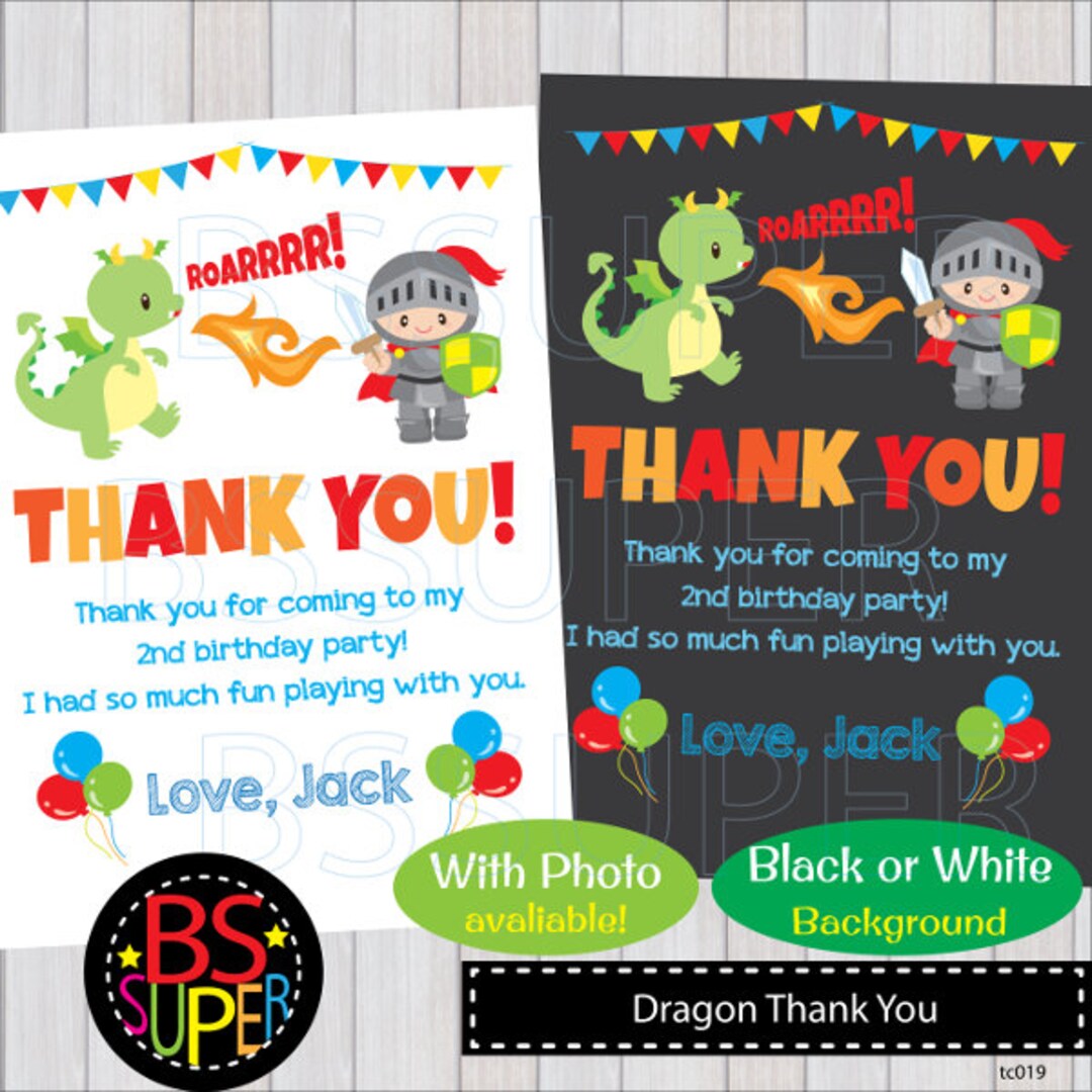 Dragon Thank You Card, Knights and Dragon Thank You Cards, Knight Thank ...