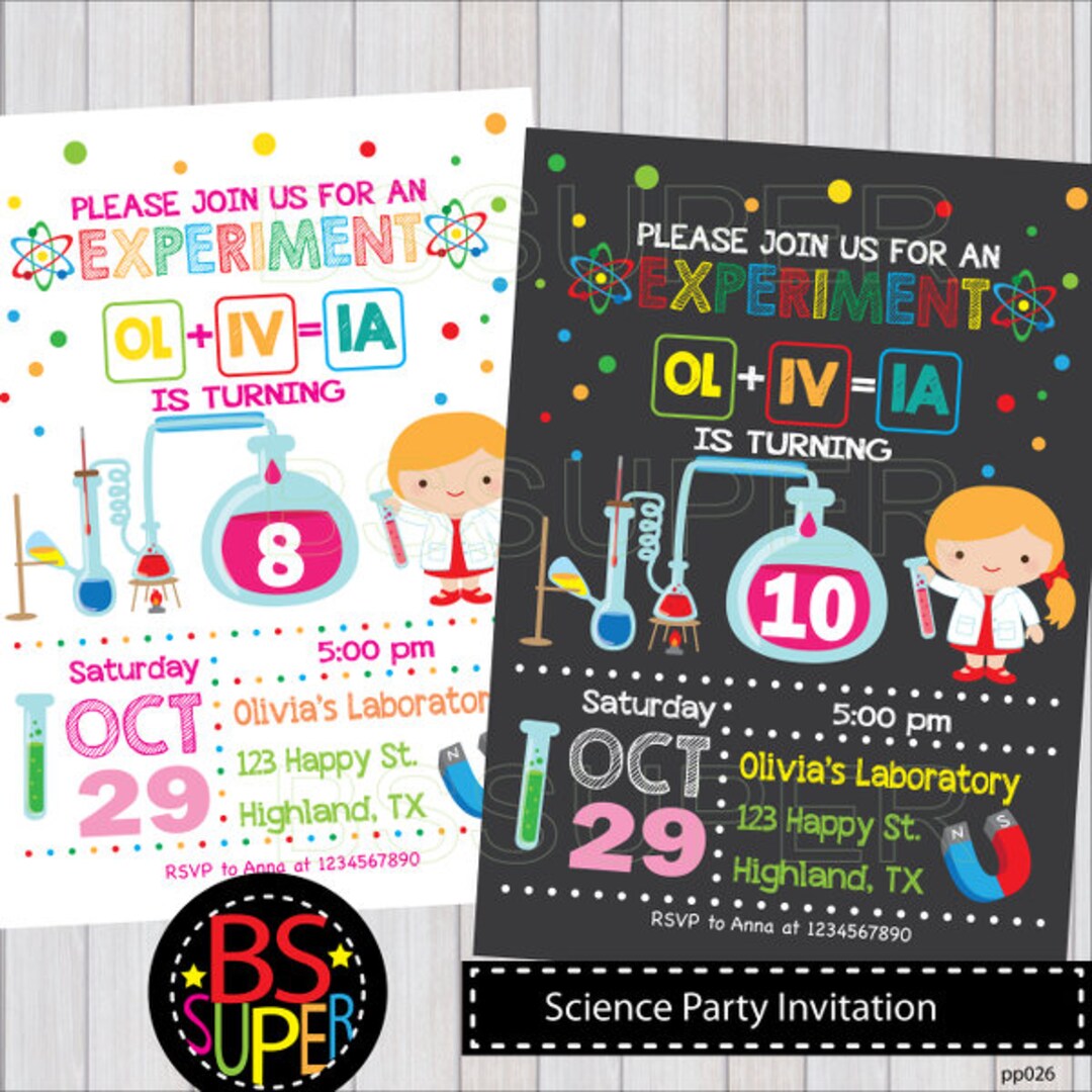Science Birthday Invitation, Science Party Invites, Mad Science ...
