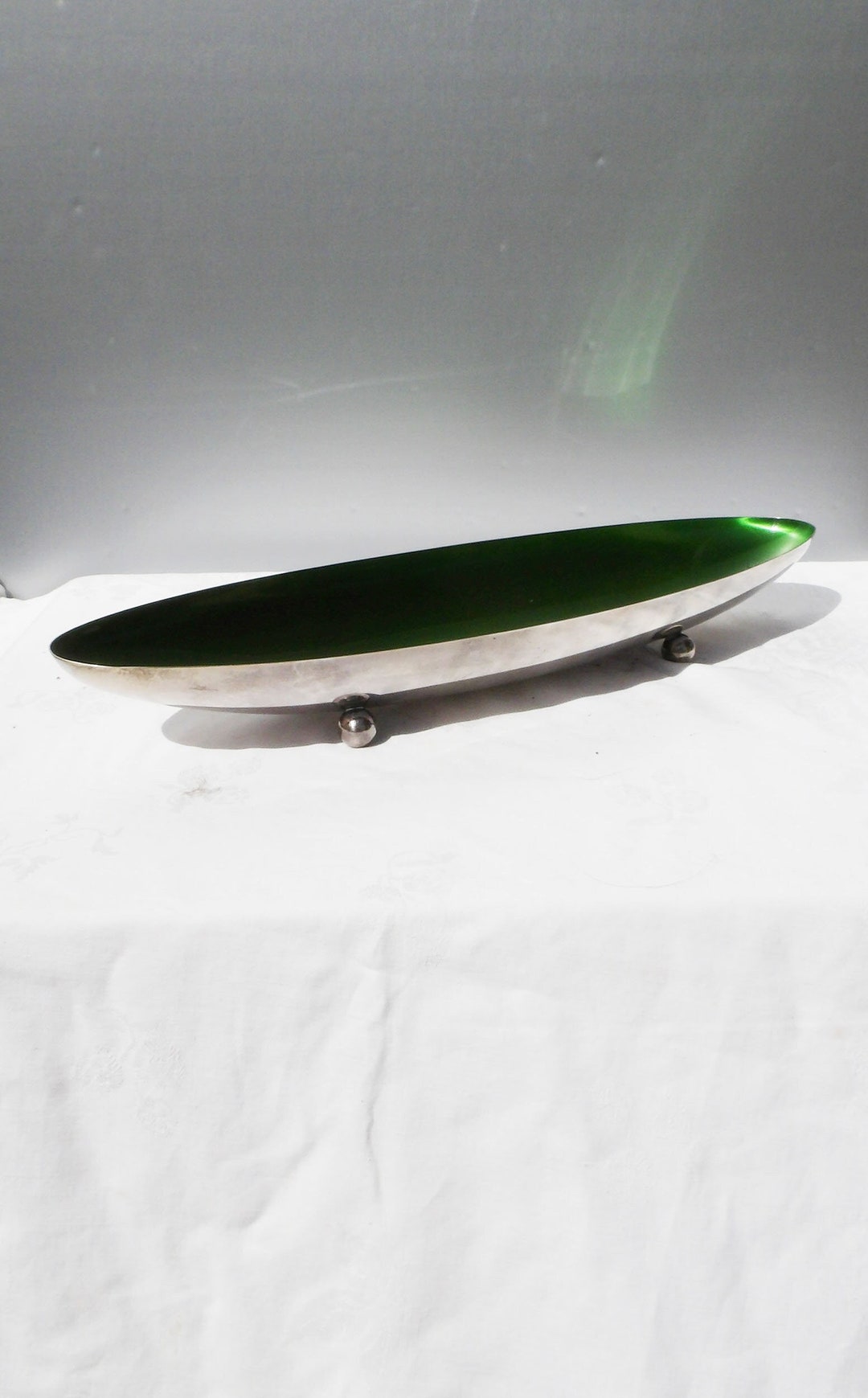 Wallace Silver Plate and Enamel Footed Canoe Bowl - Etsy