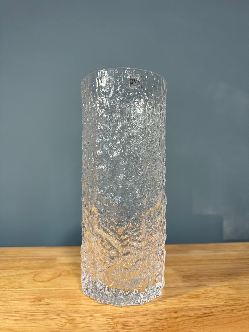 Tall Textured Glass IVV Italian Glass Vase With Original Sticker - Etsy