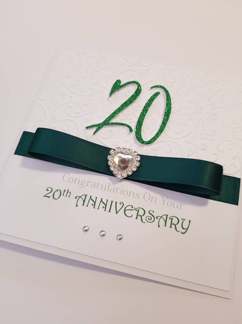 Emerald Green 20 Years Wedding Anniversary Card in White & Green ...