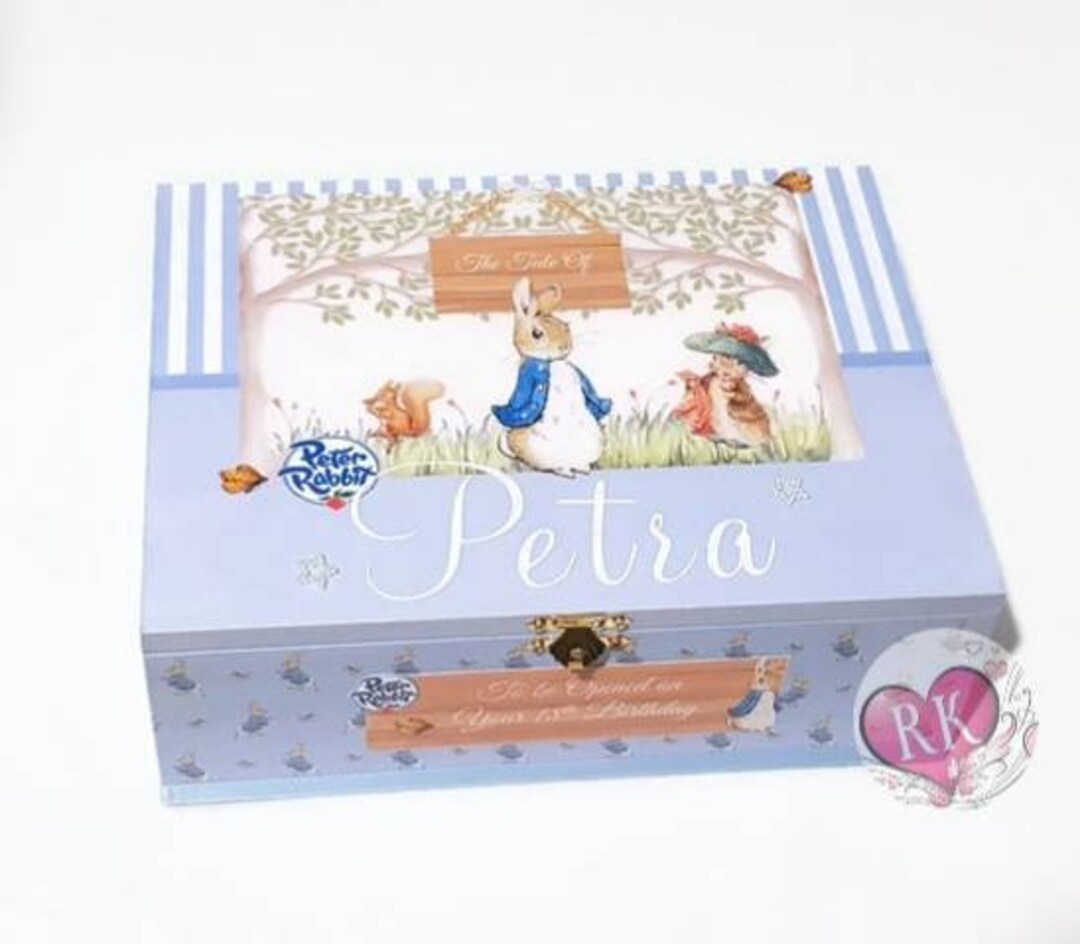 Peter Rabbit Blue Time Capsule, Personalised Keepsake Box, Trinket Box ...