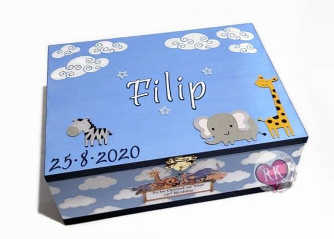 Baby Boy Time Capsule Box, Personalised Keepsake Box, Trinket Box ...