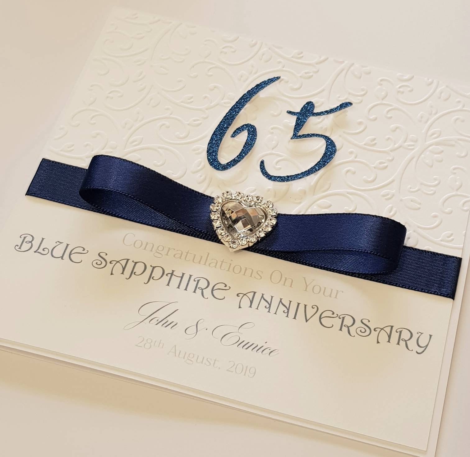 Blue Sapphire 65 Years Wedding Anniversary Card in White & - Etsy