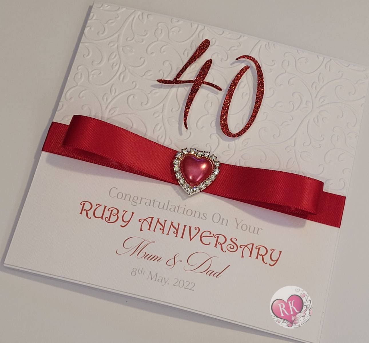 Ruby 40 Years Wedding Anniversary Card in White & Red - Etsy Australia