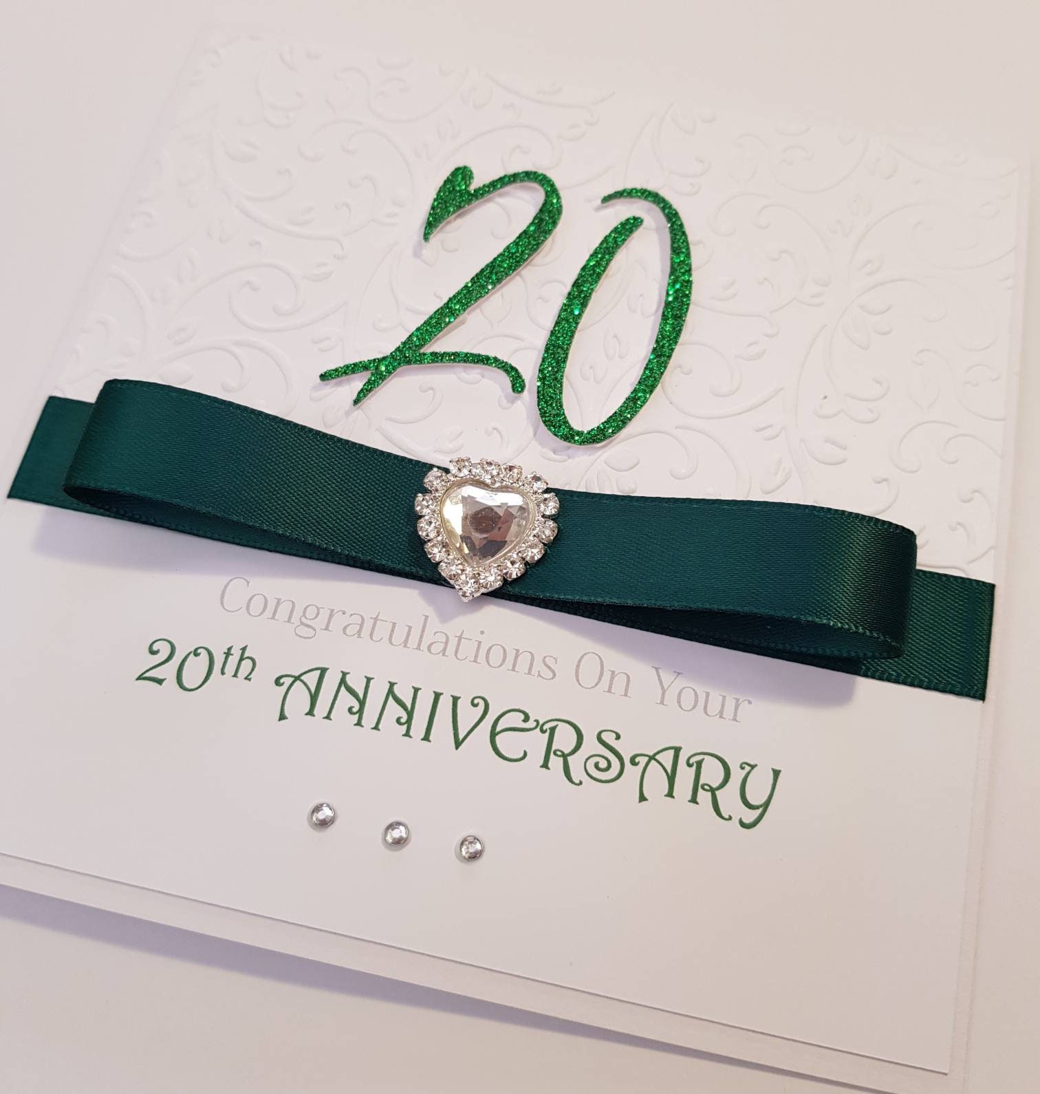 Emerald Green 20 Years Wedding Anniversary Card in White & - Etsy