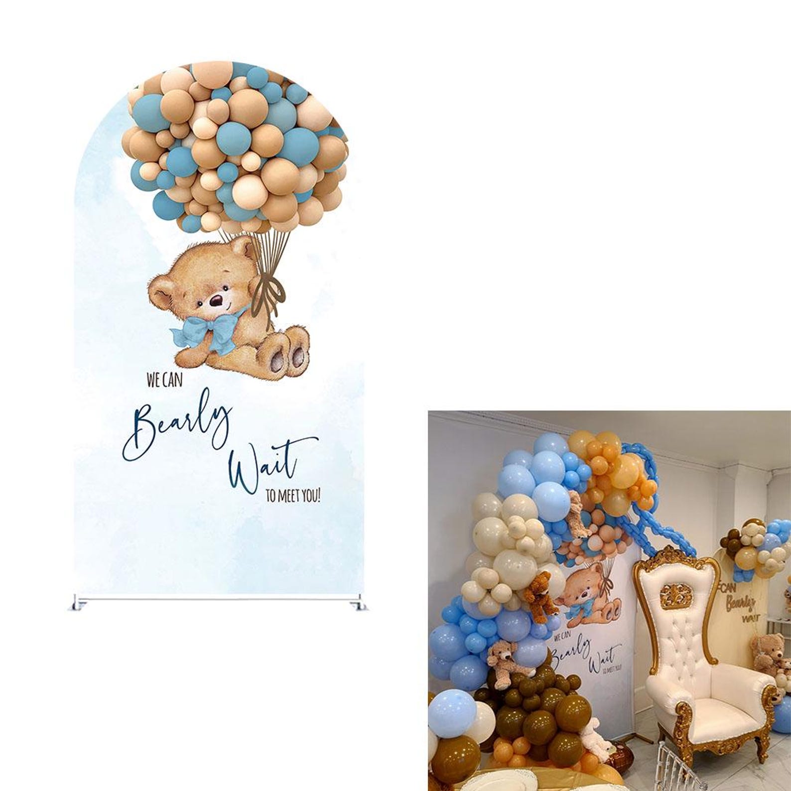 Blue Bear Baby Shower Arch Backdrop Cover: We Can Bearly Wait Theme - Etsy