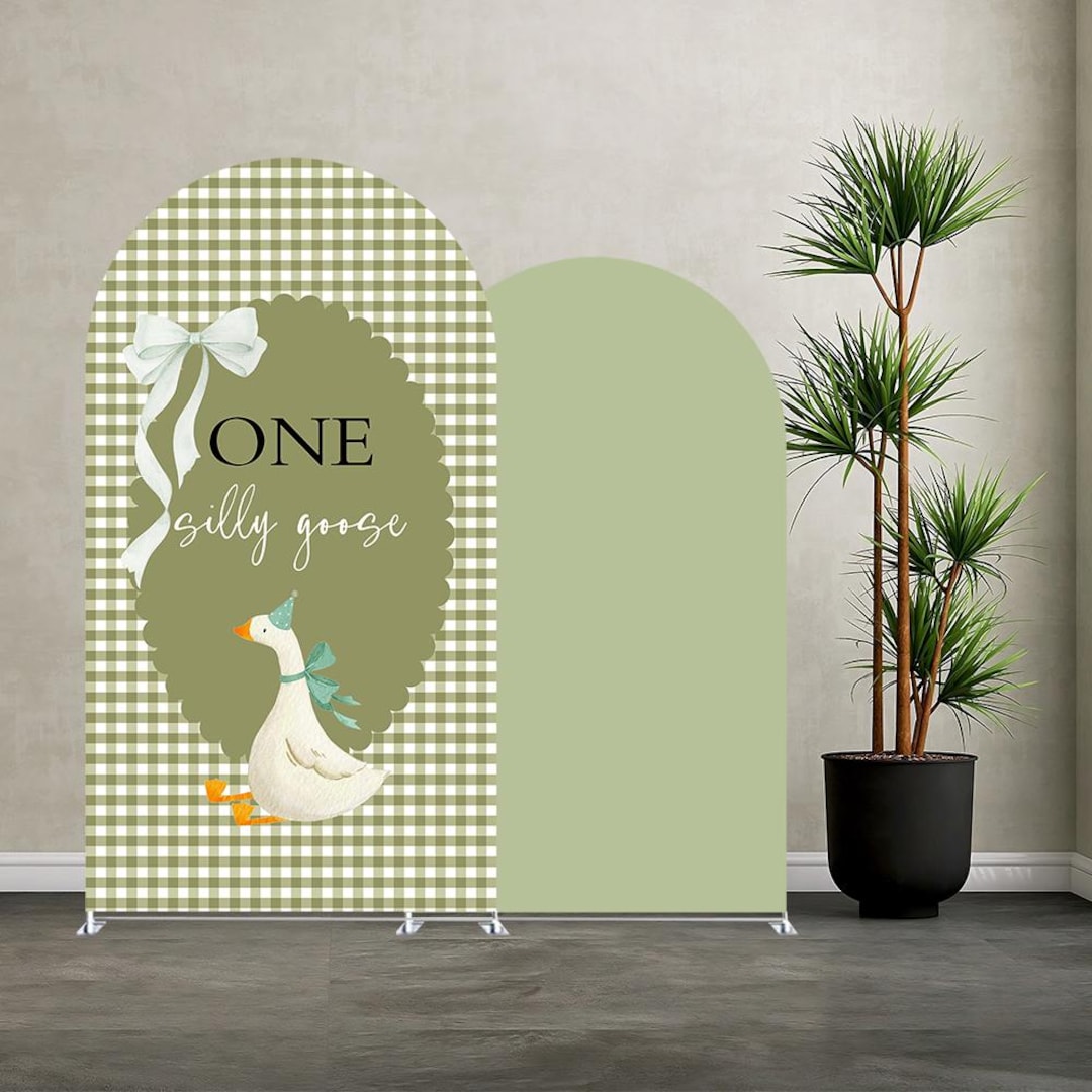 One Silly Goose Arch Backdrop Cover: Green Bows Plaids Birthday Party ...
