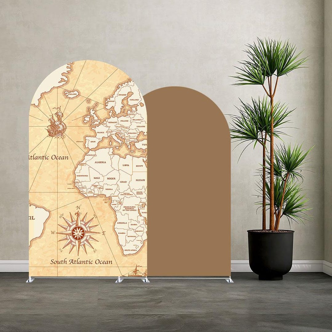 Vintage Travel Map Arch Cover: Spandex Backdrop, Adventure Awaits Baby ...