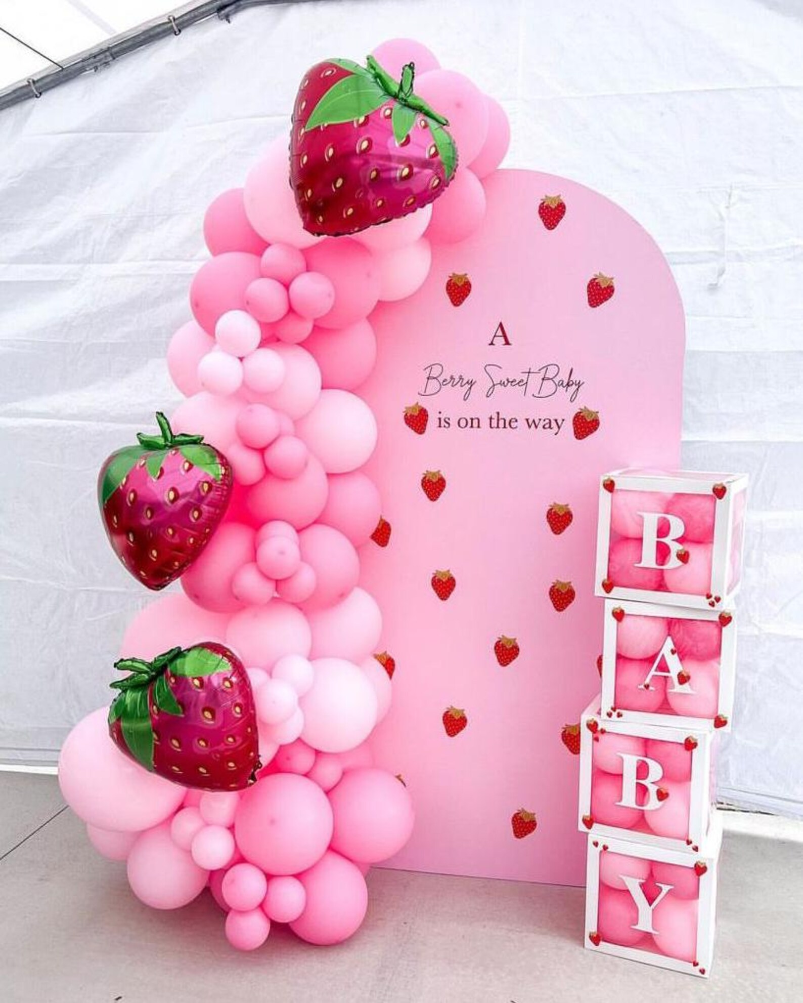 Berry First Birthday Arch Backdrop Cover: Strawberry Pink Plaid Spandex ...