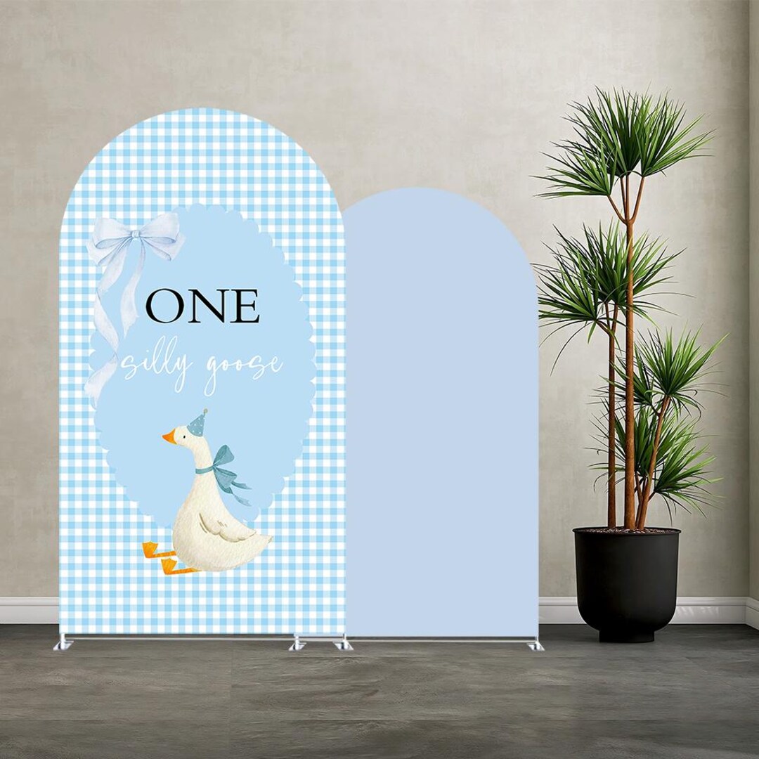 One Silly Goose Arch Backdrop Cover: Blue Bows Plaids Birthday Party ...