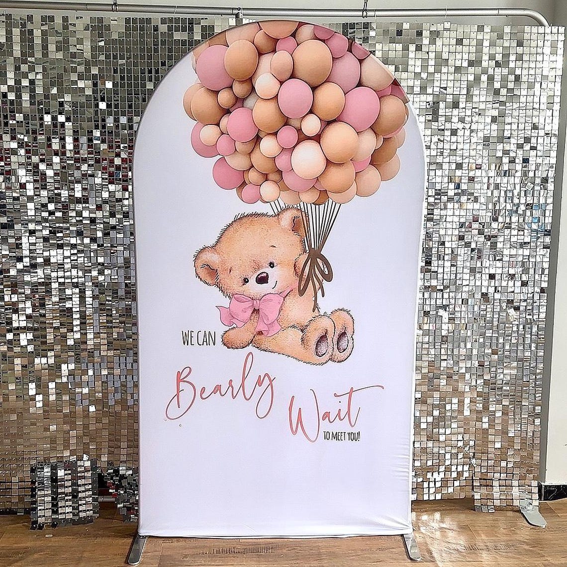 Pink Bear Baby Shower Arch Backdrop Cover: We Can Bearly Wait Theme - Etsy