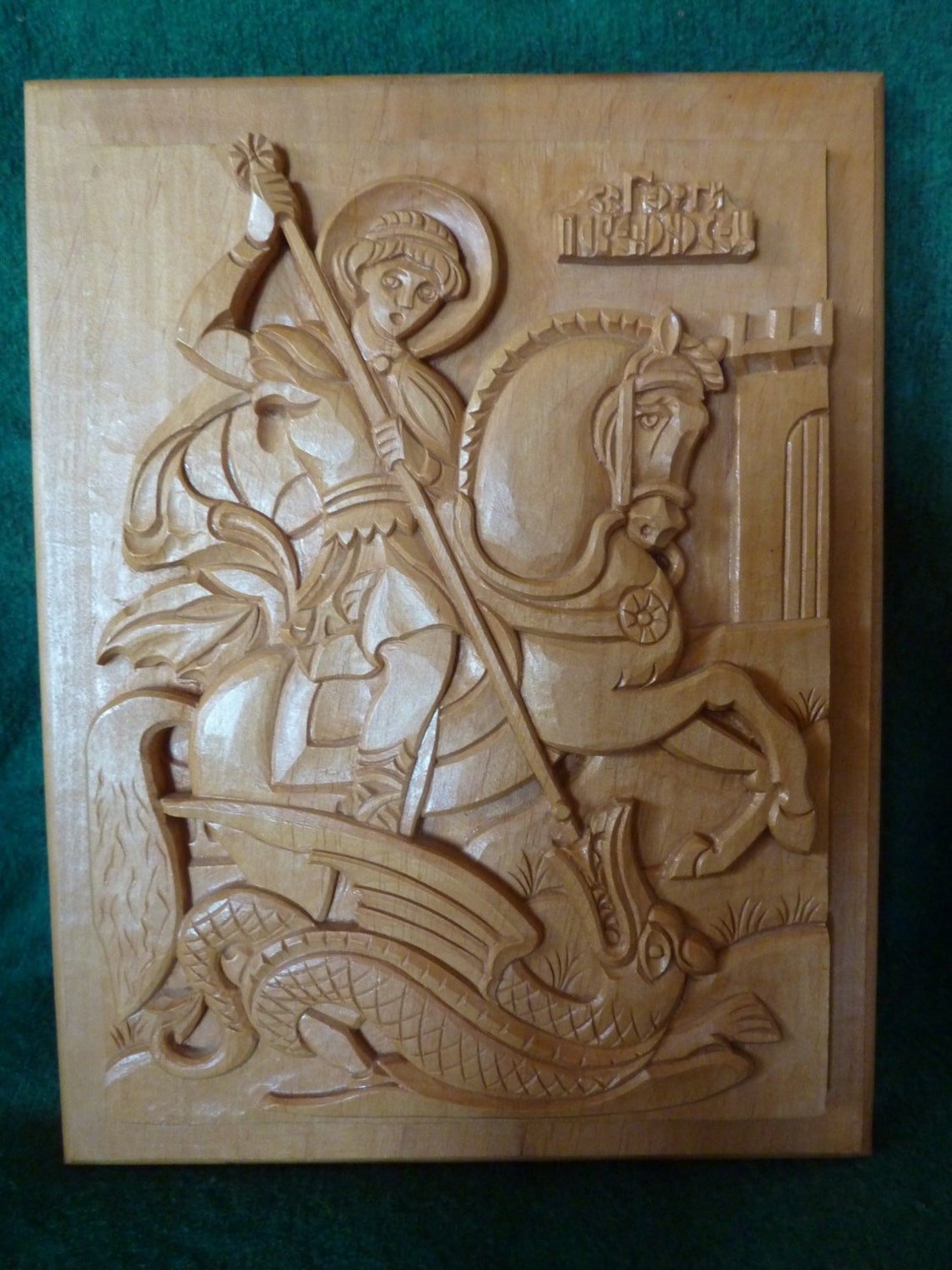 Hand Carved Byzantine Icon St. George Christian Wall Hanging Wood Art ...