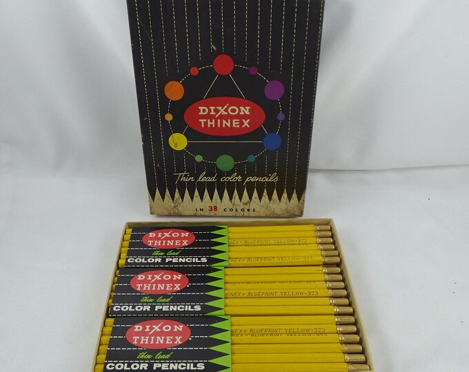 3 Boxes Vintage Dixon Thinex Thin Lead Colored Pencils #373 YELLOW (36 ...