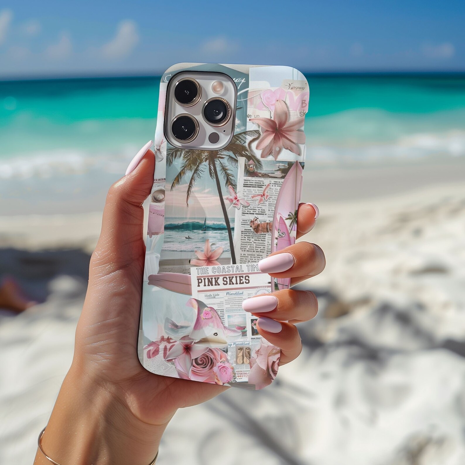Coastal Cowgirl Collage Phone Case, Pink Beachy Case, Surfer Girl ...