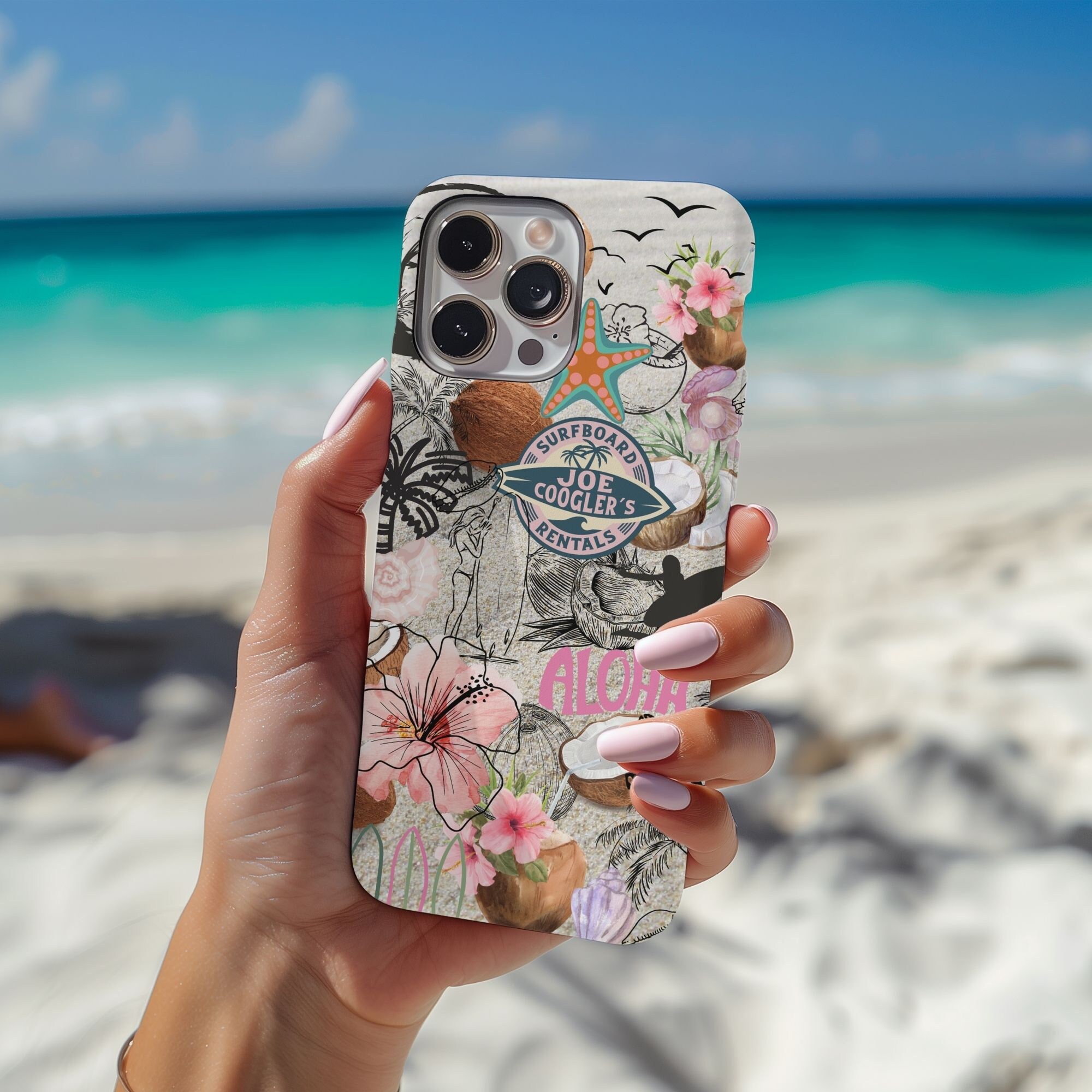Coconut Girl Collage Aesthetic Phone Case, Coastal Beach Inspired ...