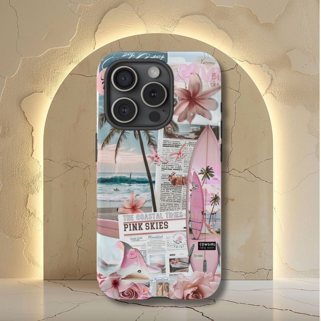 Coastal Cowgirl Collage Phone Case, Pink Beachy Case, Surfer Girl ...