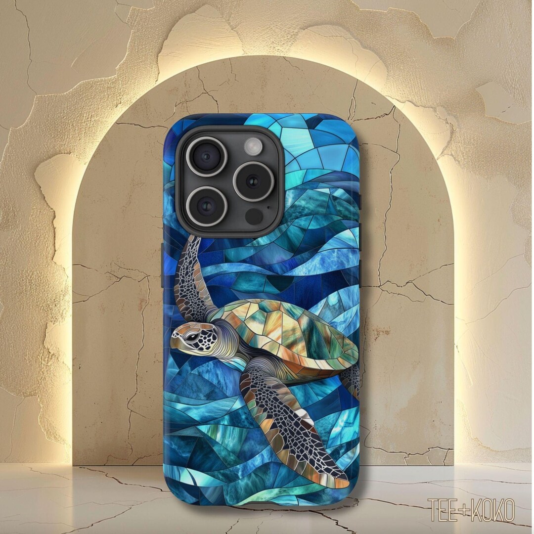 Stained Glass Sea Turtle Phone Case, Cute Faux Glass Mosaic Ocean ...