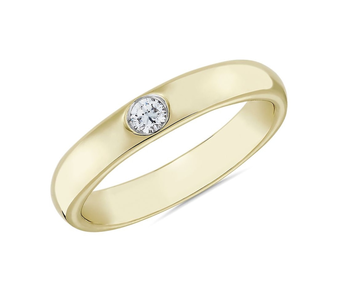 14k Vermeil Gold Single Diamond Wedding Band, One Diamond Wedding Band ...