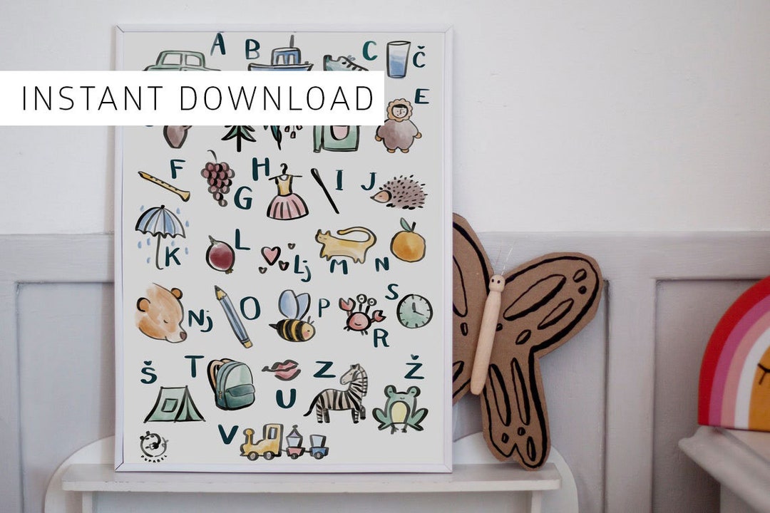 ABC Poster (croatian) - Kids - Learning Letters - Watercolor - A3 - Etsy