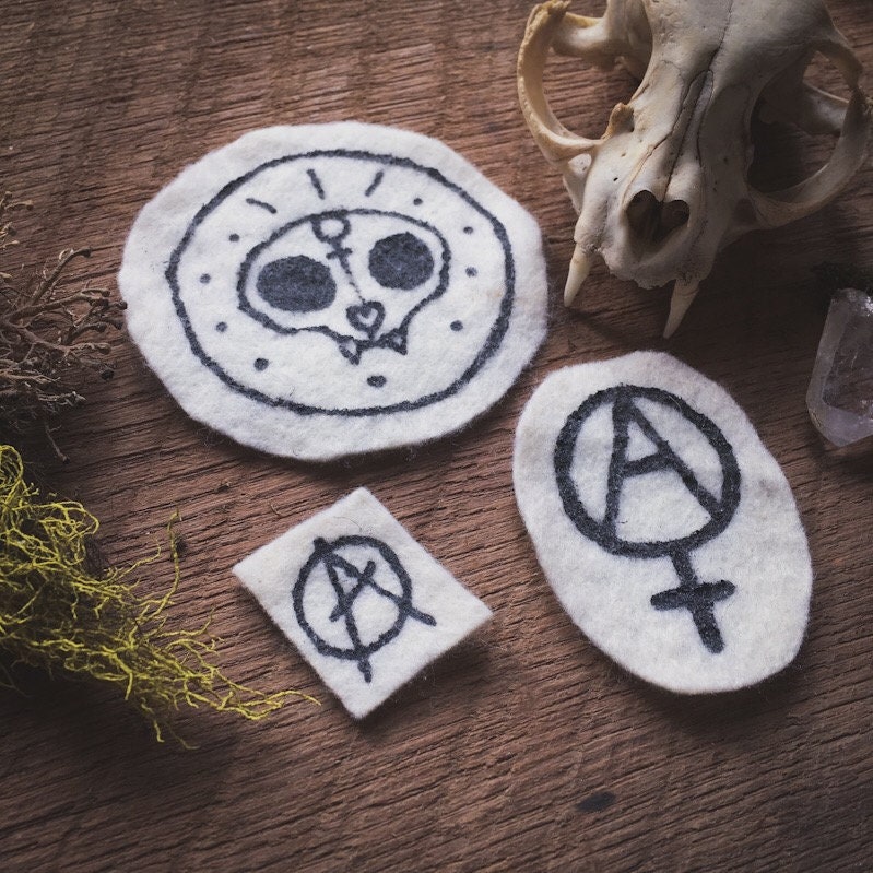 Anarcho-Feminist Patch Set- handpainted organic cotton felt