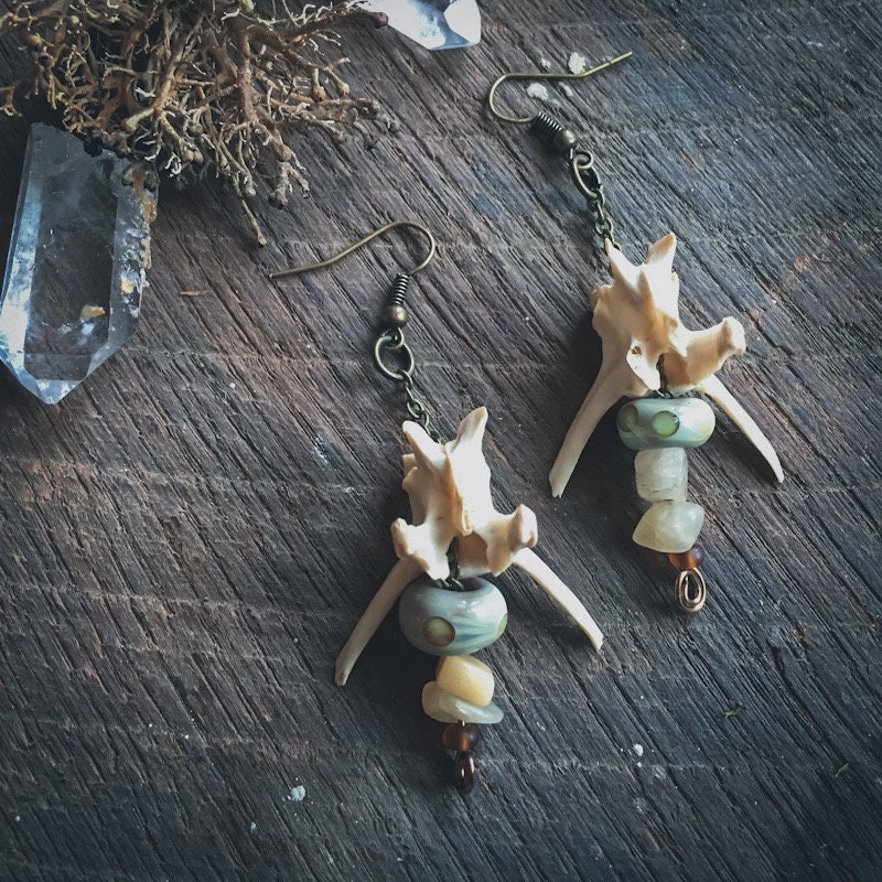Rabbit Bone Earrings- handmade glass beads, real bone