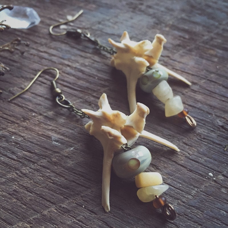 Rabbit Bone Earrings- handmade glass beads, real bone
