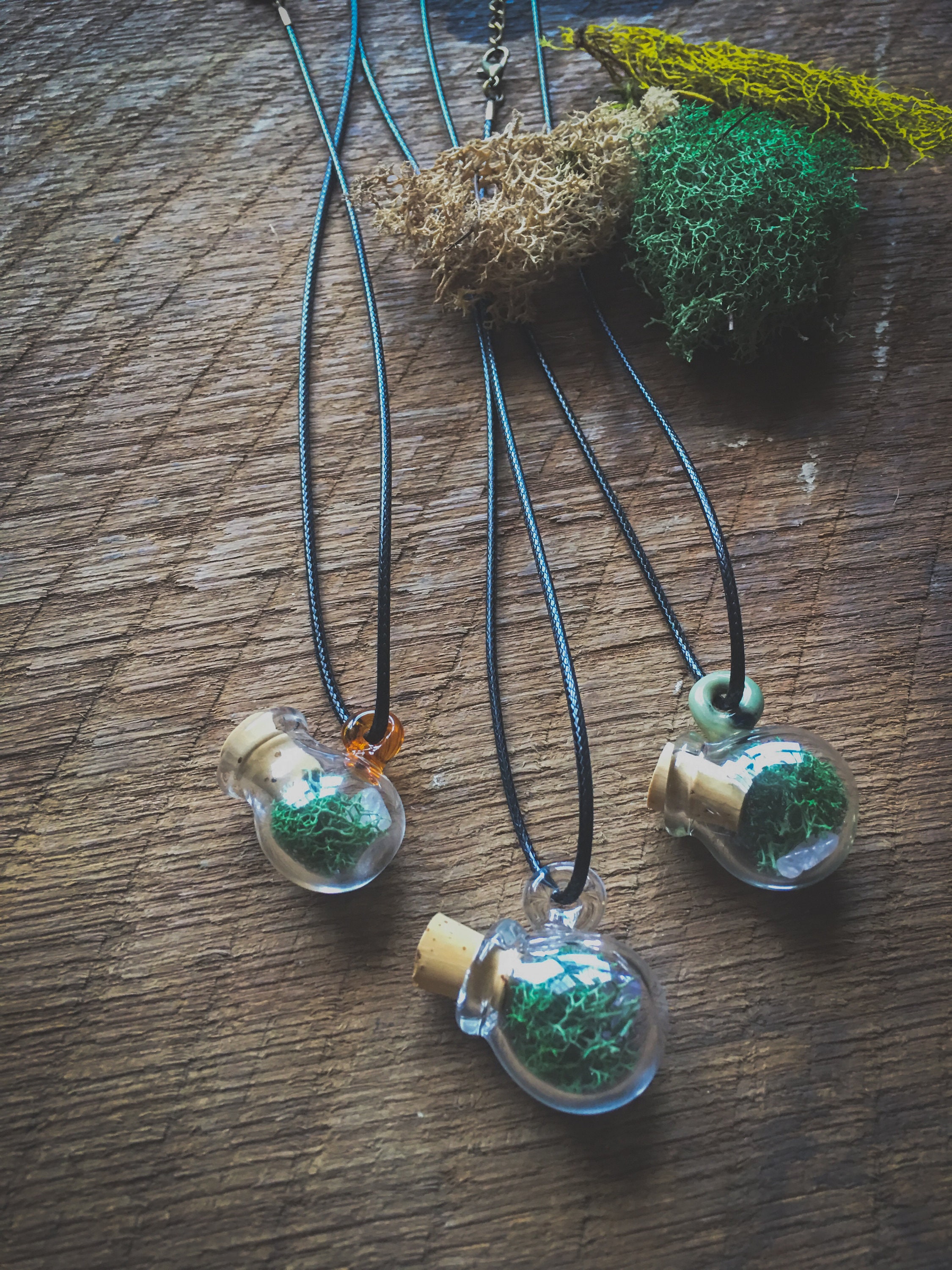 Mini Curio Bottle Pendant Necklaces- handblown glass