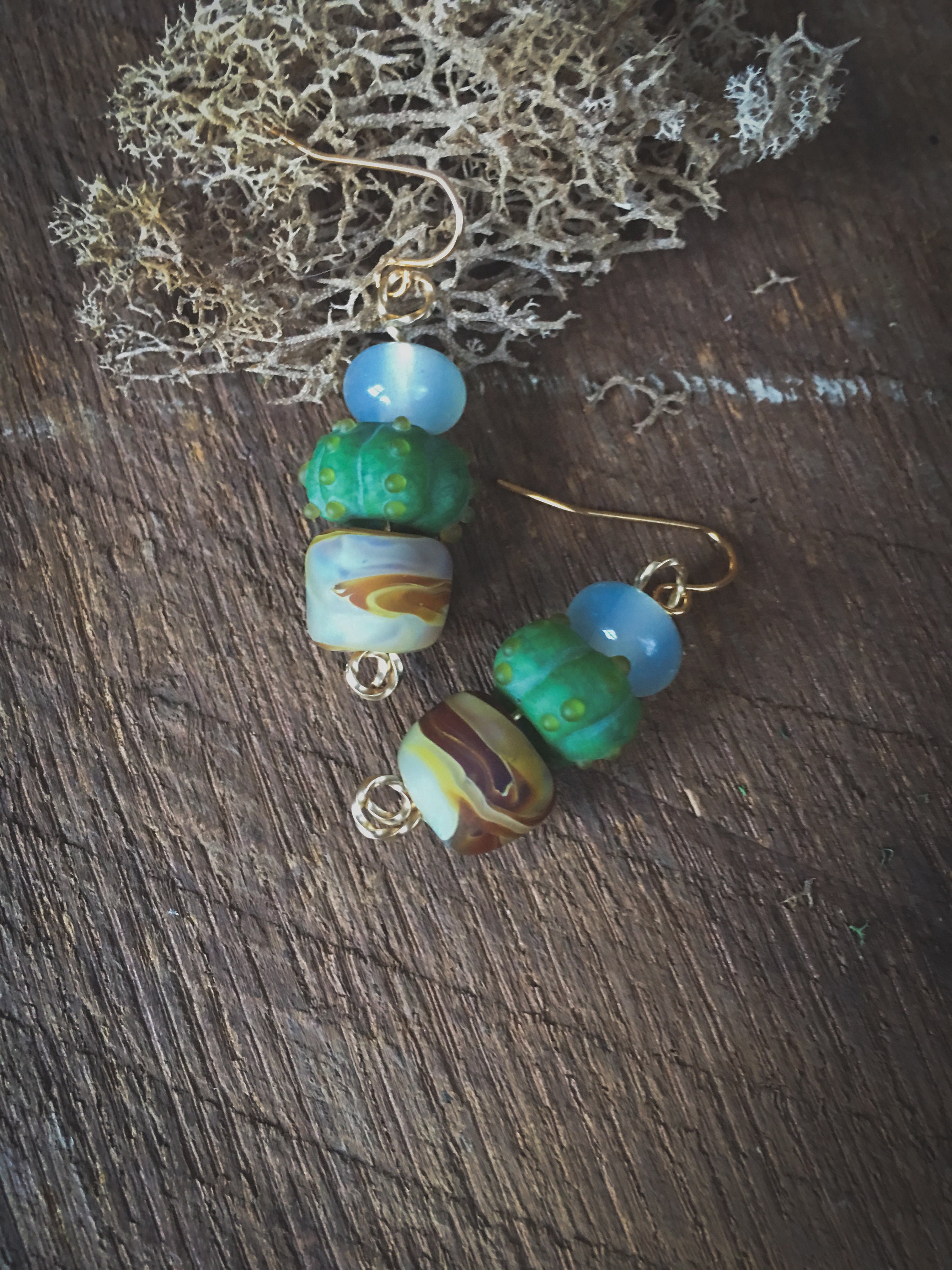 Cactus Pot Bead Earrings- real gold, handmade glass beads