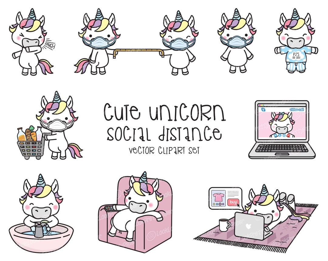Premium Vector Clipart Kawaii Unicorn Cute Unicorn Social - Etsy