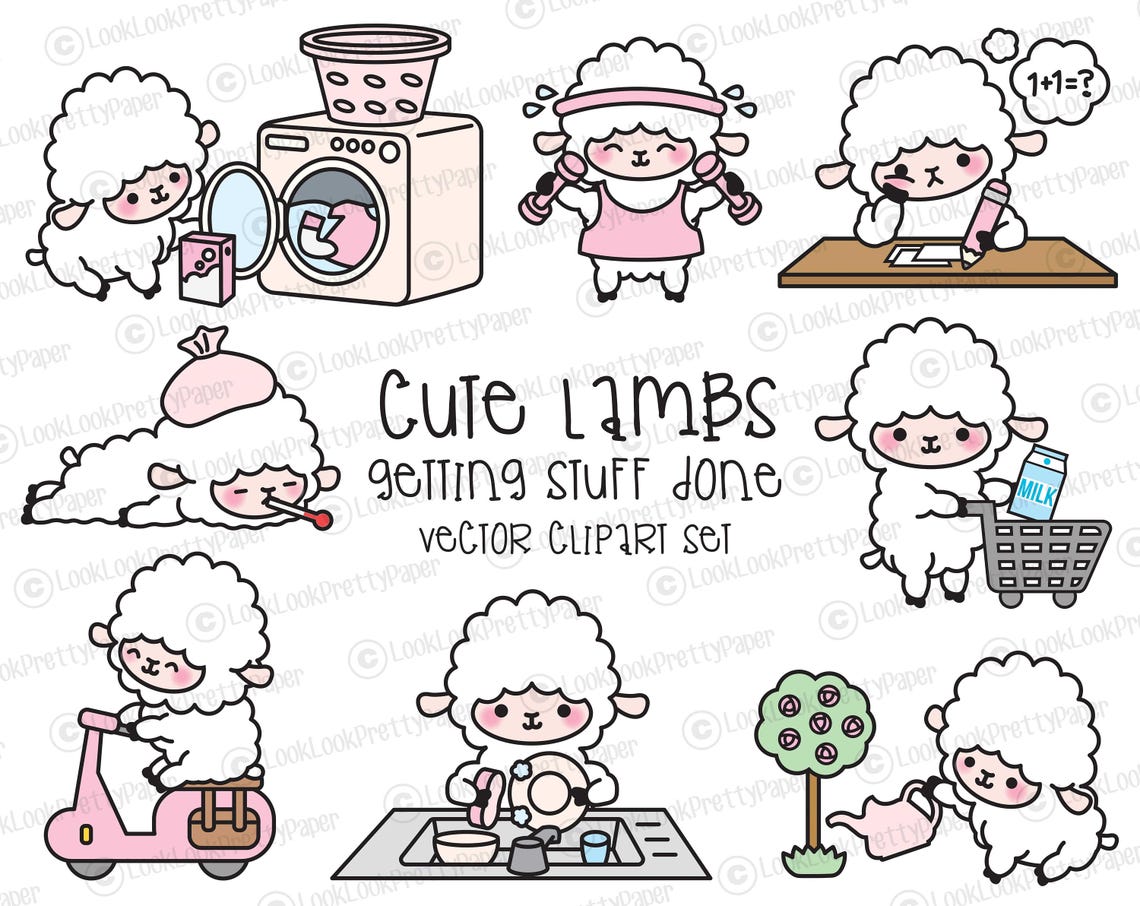 Premium Vector Clipart Kawaii Lambs Cute Lambs Planning - Etsy Australia