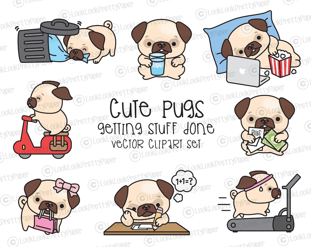 Premium Vektor Clipart Kawaii Mops Cute Mops Planning - Etsy Schweiz