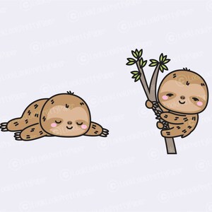 Premium Vector Clipart - Kawaii Sloth - Cute Sloths Clipart Set - High ...