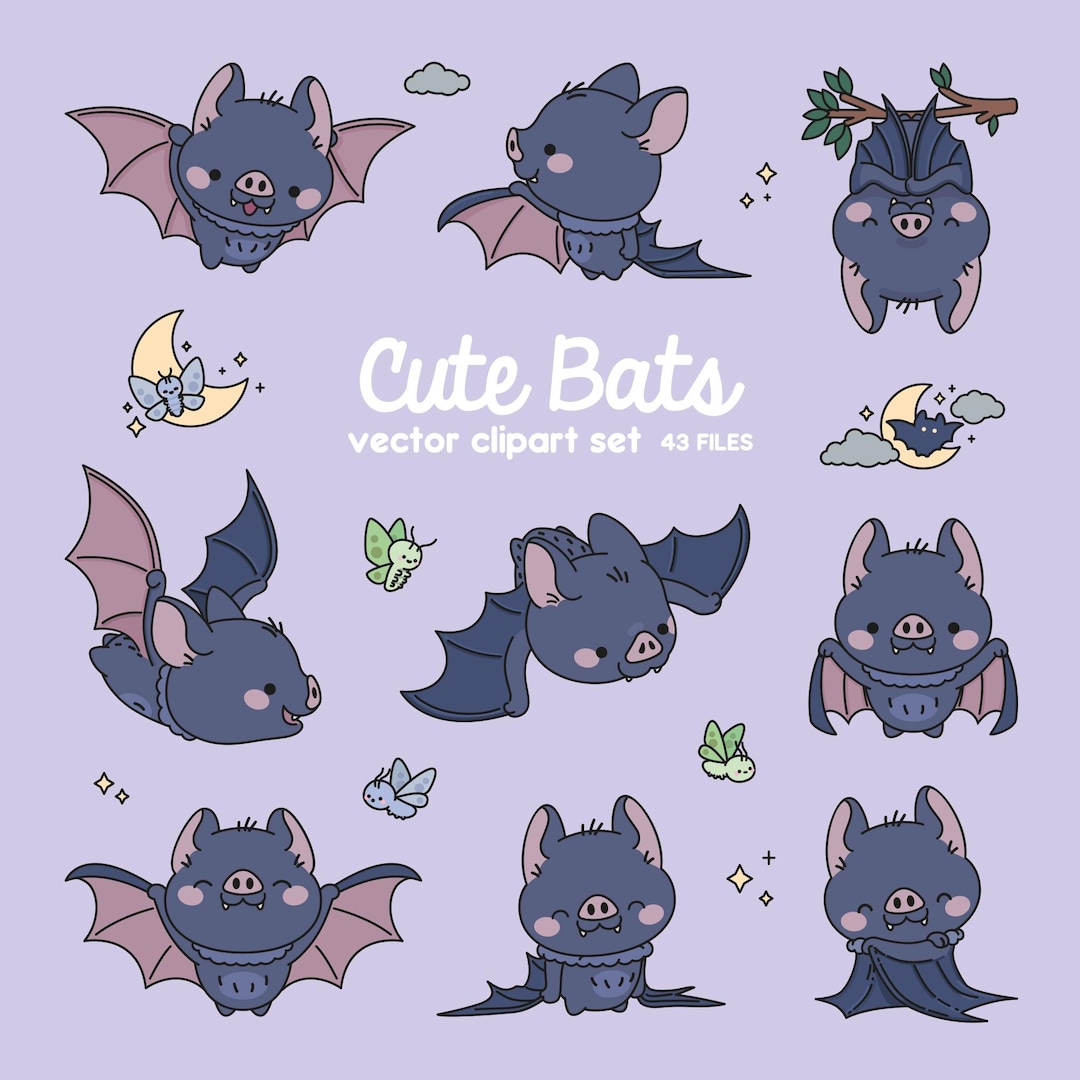Premium Vector Clipart - Kawaii Bats - Cute Bats Clipart Set - High ...