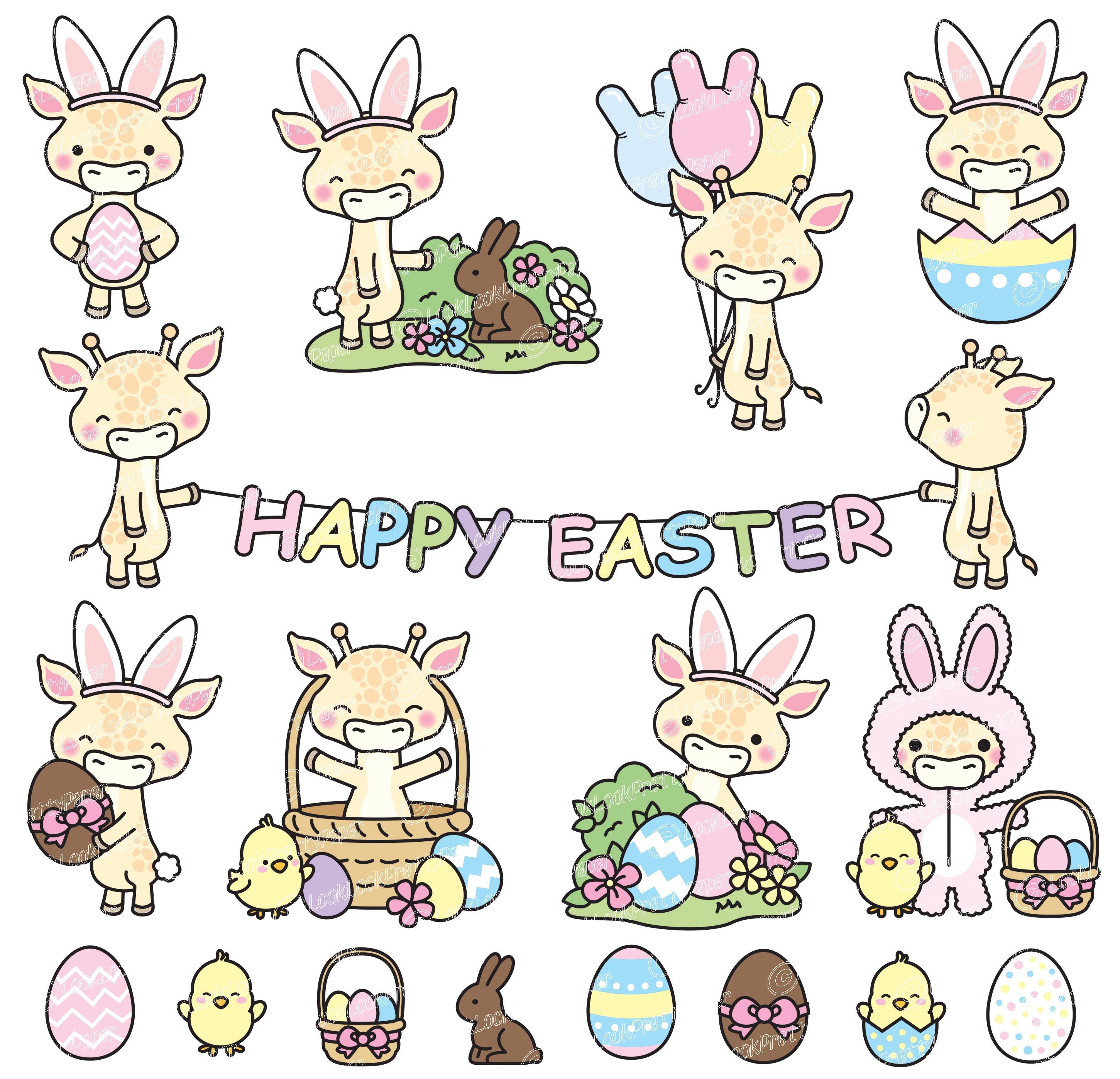 Premium Vector Clipart Kawaii Easter Giraffes Cute Easter | Etsy