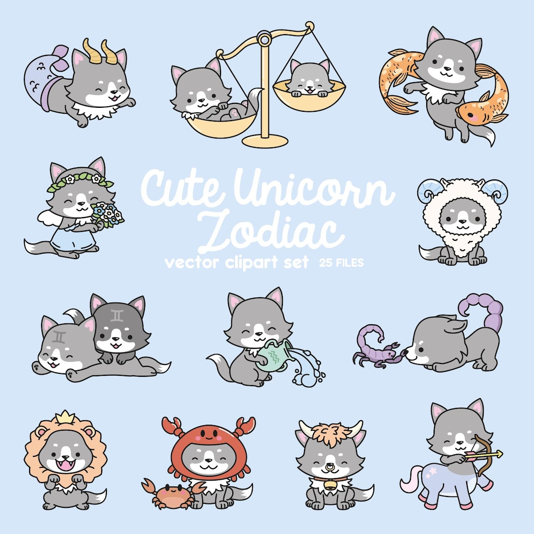 Premium Vector Clipart - Kawaii Wolf - Cute Wolves Zodiac Clipart Set ...