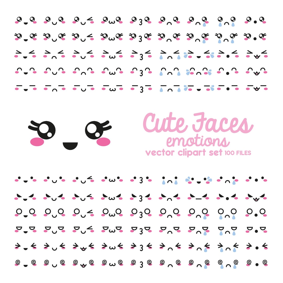 Premium Vector Clipart - Kawaii Faces - Cute Faces Clipart Set - High ...