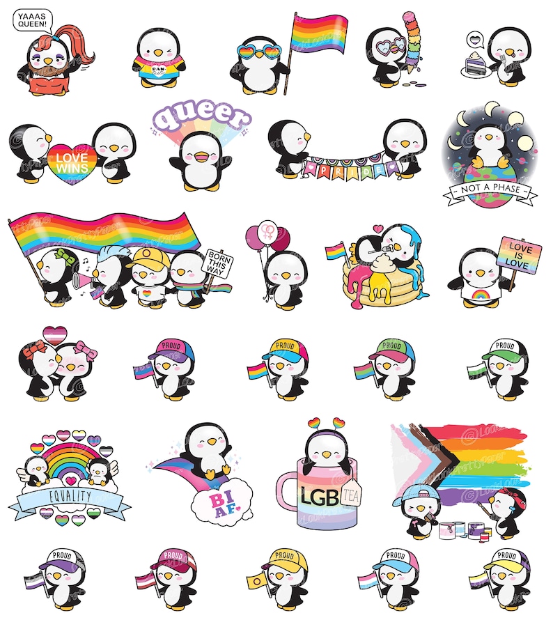 Premium Vector Clipart - Kawaii LGBTQ Pride Penguin - Cute Penguin ...