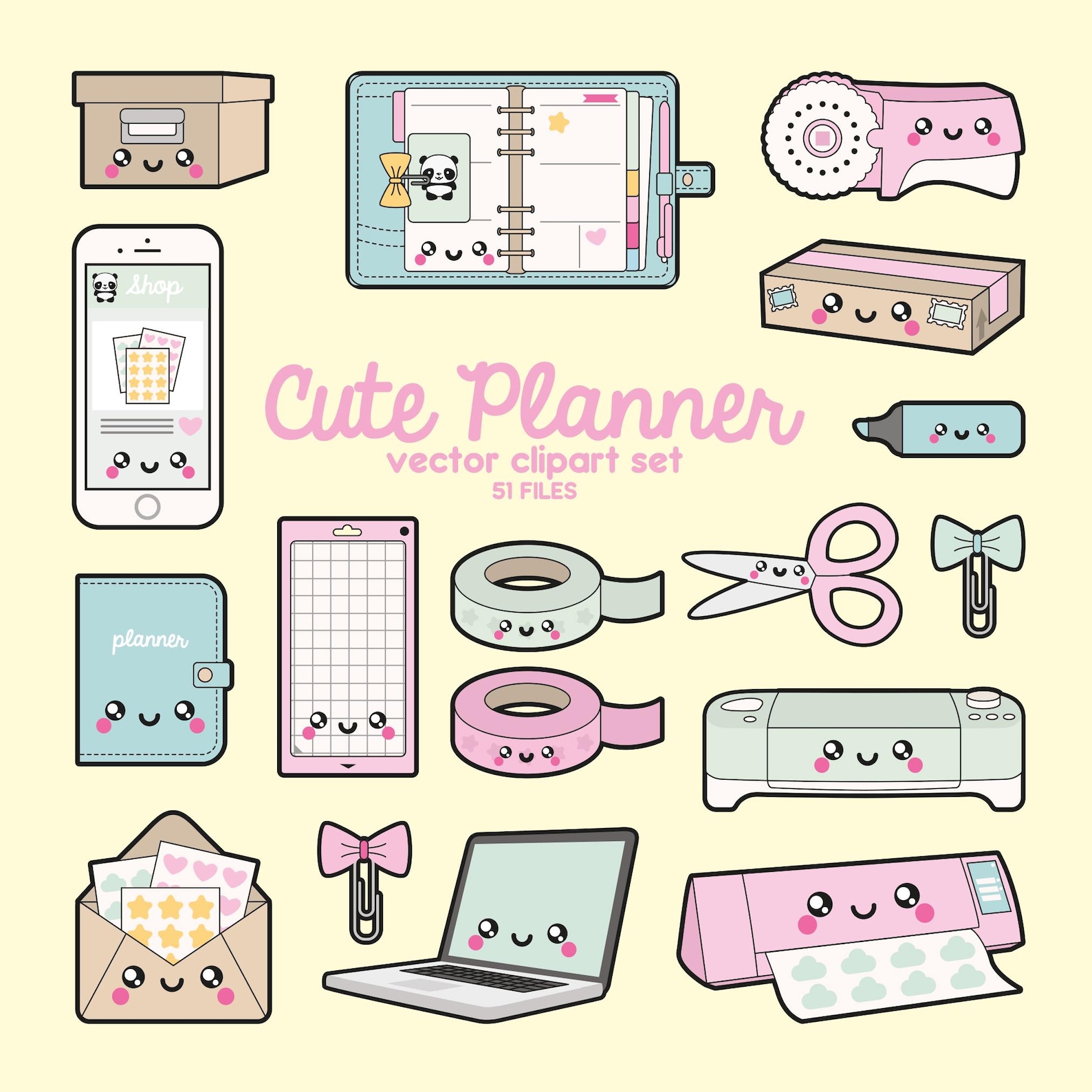 Premium Vector Clipart - Kawaii Planning Clipart - Kawaii Planner Clip ...