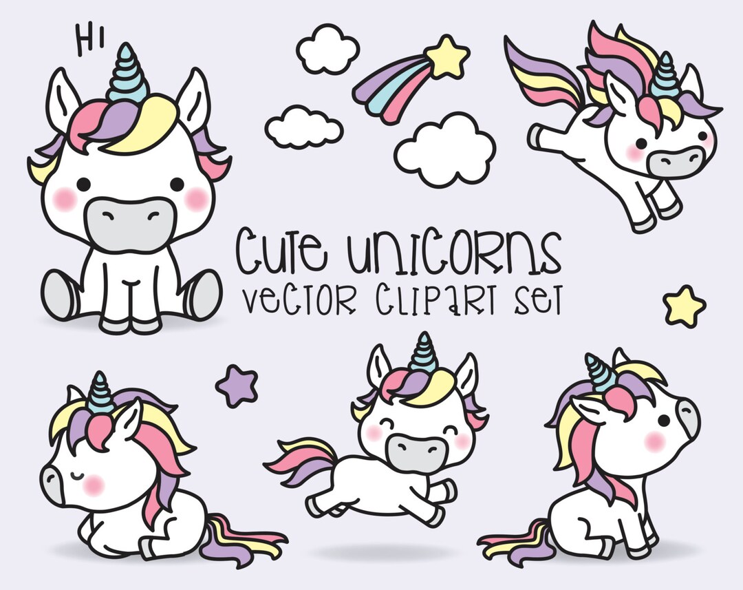 Premium Vector Clipart Kawaii Unicorns Cute Unicorns Clipart Set High ...