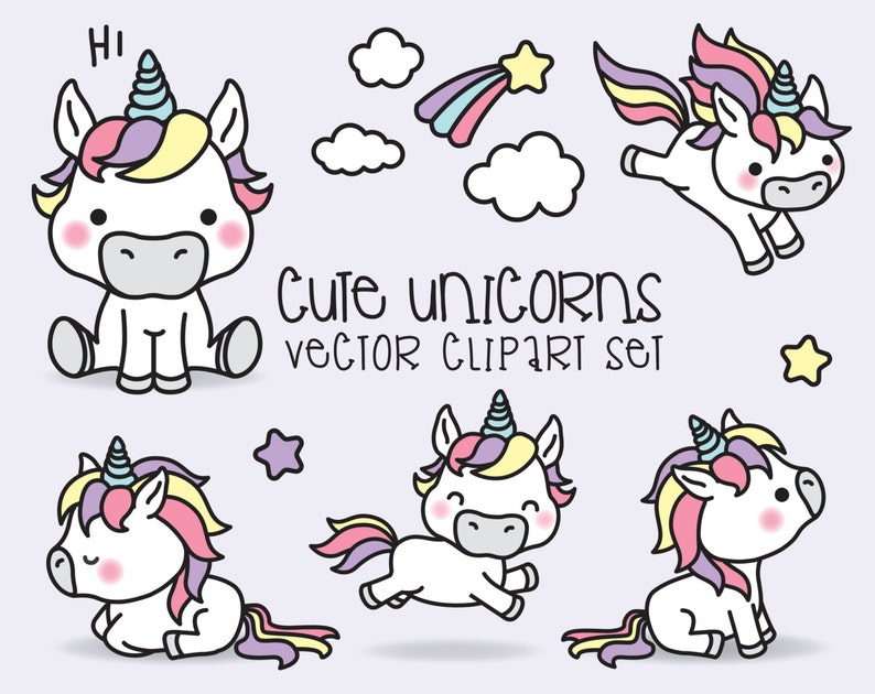 Premium Vector Clipart Kawaii Unicorns Cute Unicorns - Etsy