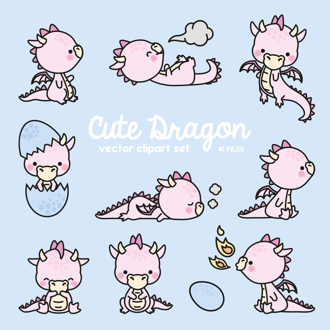 Premium Vector Clipart - Kawaii Pink Dragon - Cute Baby Dragons Clipart ...