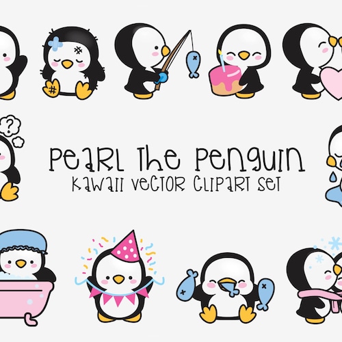 Premium Vector Clipart Kawaii Penguins Cute Penguins - Etsy
