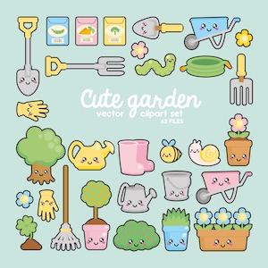 Premium Vector Clipart - Kawaii Gardening Clipart - Kawaii Garden Clip ...
