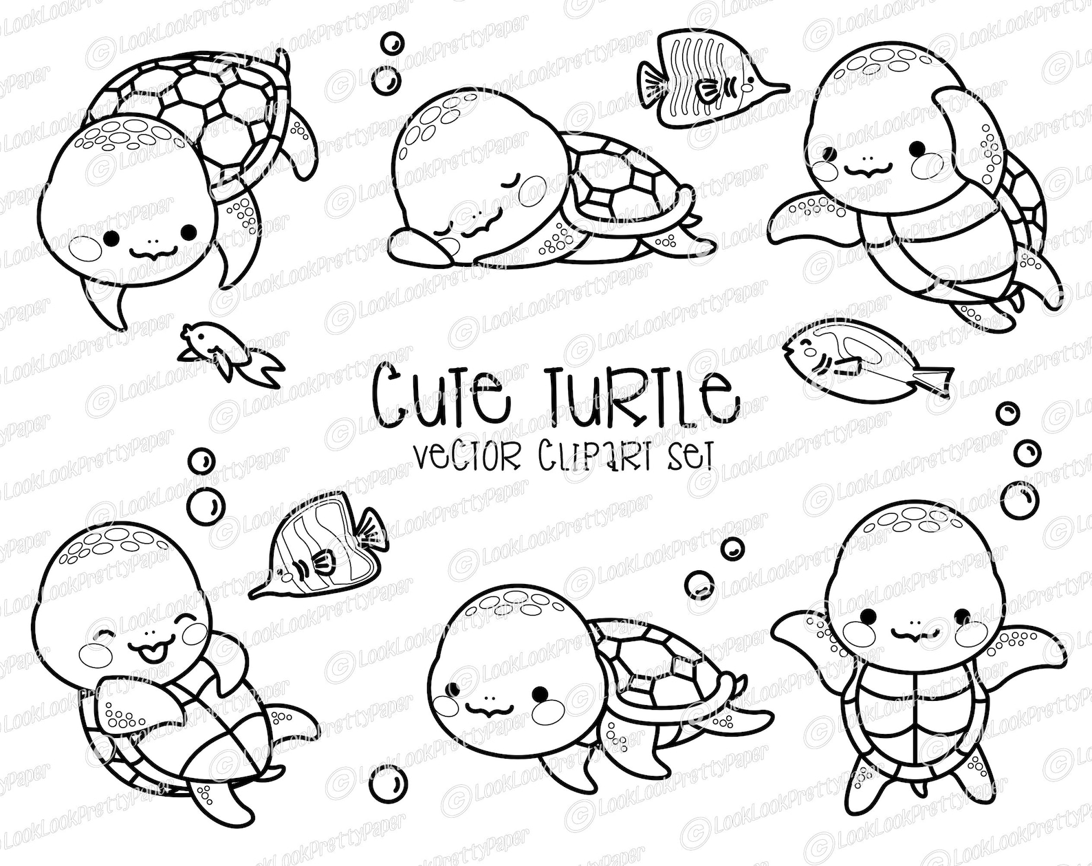 Premium Vector Clipart Kawaii Turtle Cute Turtle Clipart | Etsy