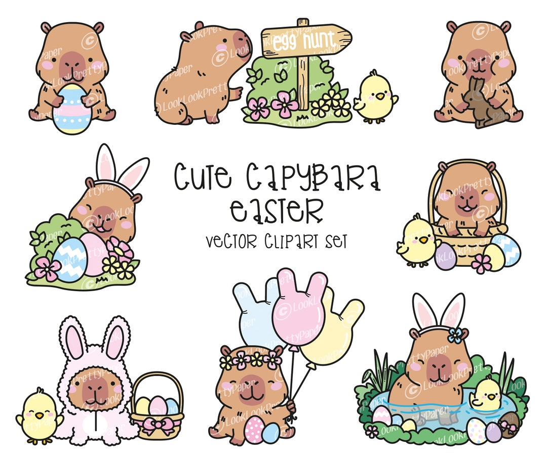 Premium Vector Clipart Kawaii Easter Capybaras Cute Easter Capybara ...